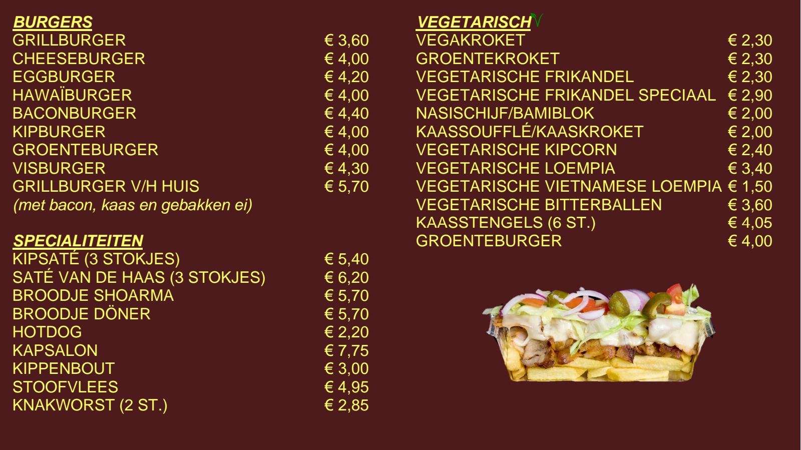 Menukaart - Van Leeuwen Snacks